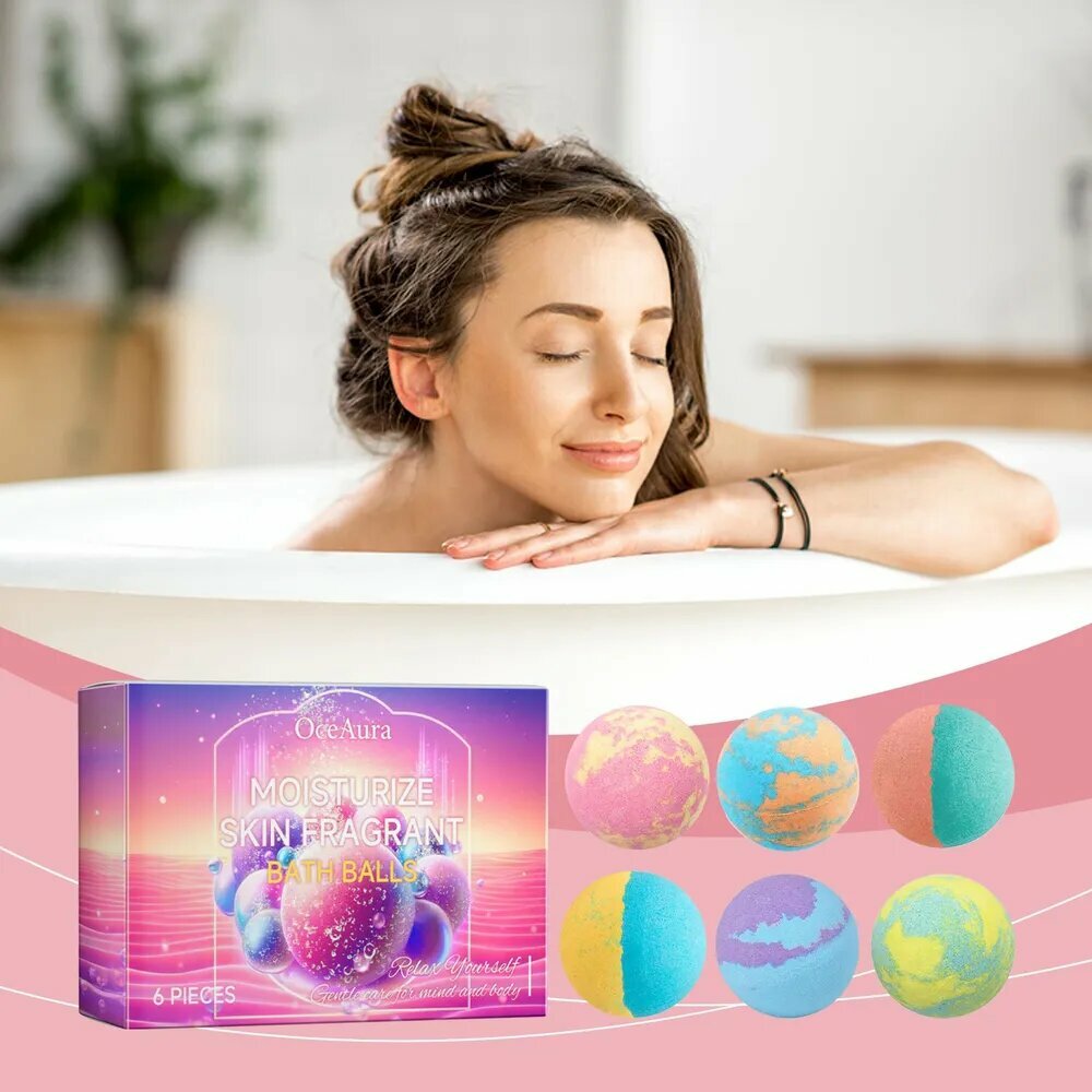 OceAura 2pcs Шарик для ванны, глубокое очищение и увлажнение, цветочный аромат ботаники