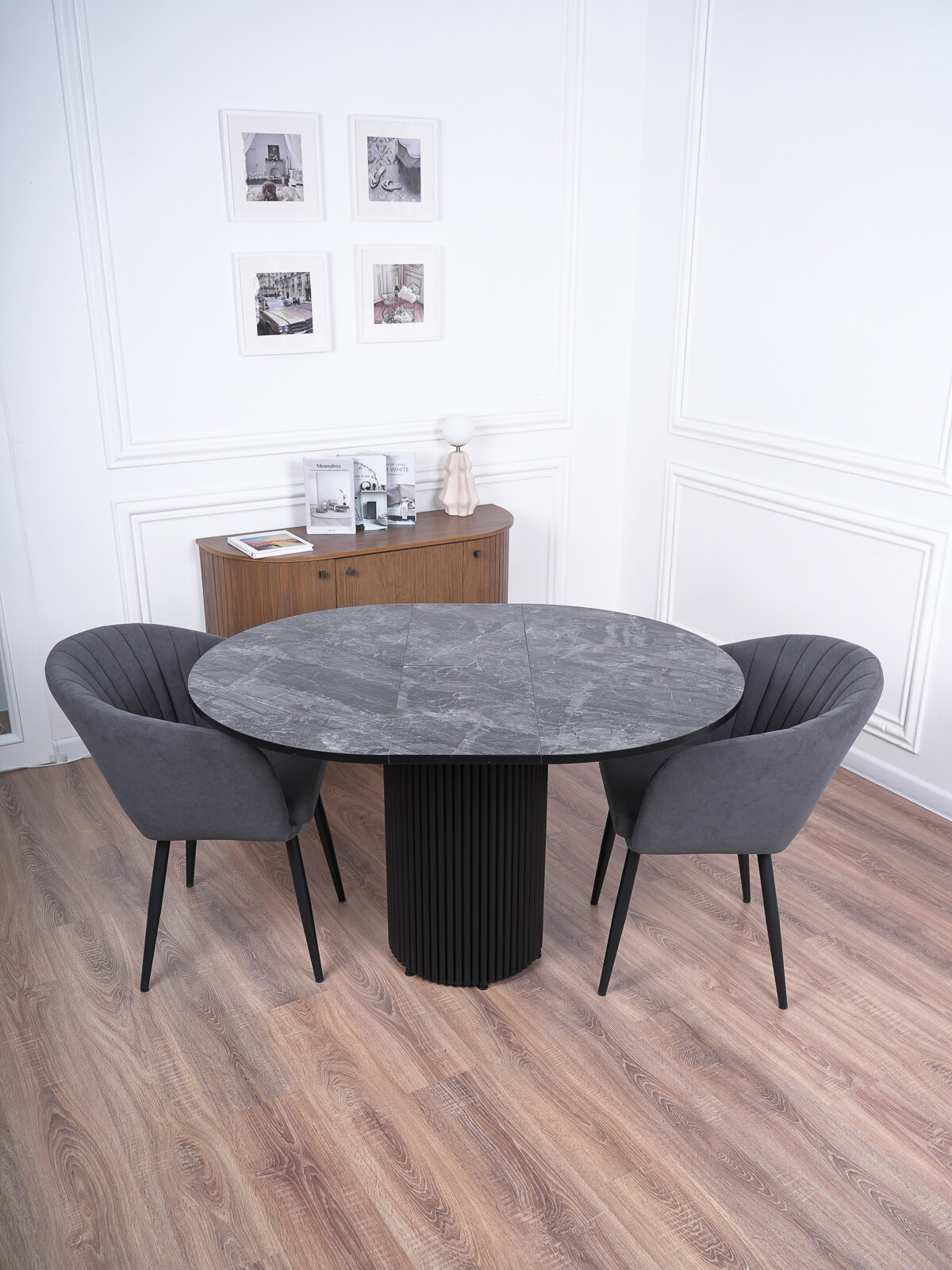 Стол кухонный раздвижной круглый Веста 100(130)х100см МарценаТемная3085ОпЧерная