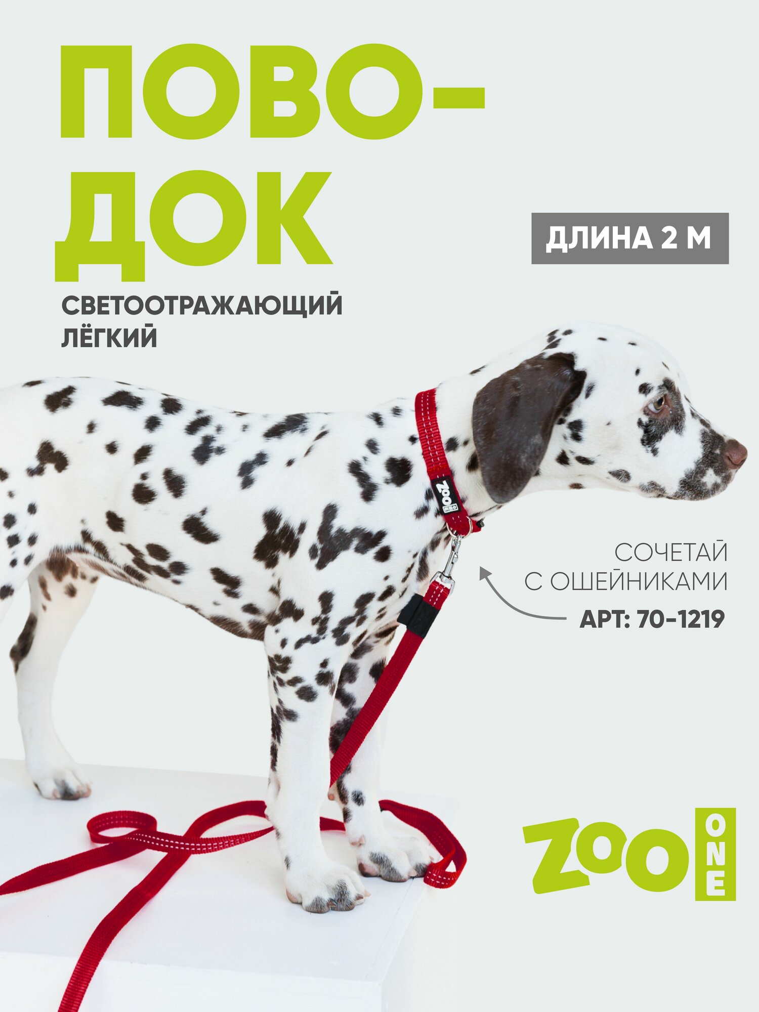 Поводок для собак с карабином ZooOne, нейлон, светоотражающий, ширина 15 мм, длина 2 м, тёмно-красный, 73-1165