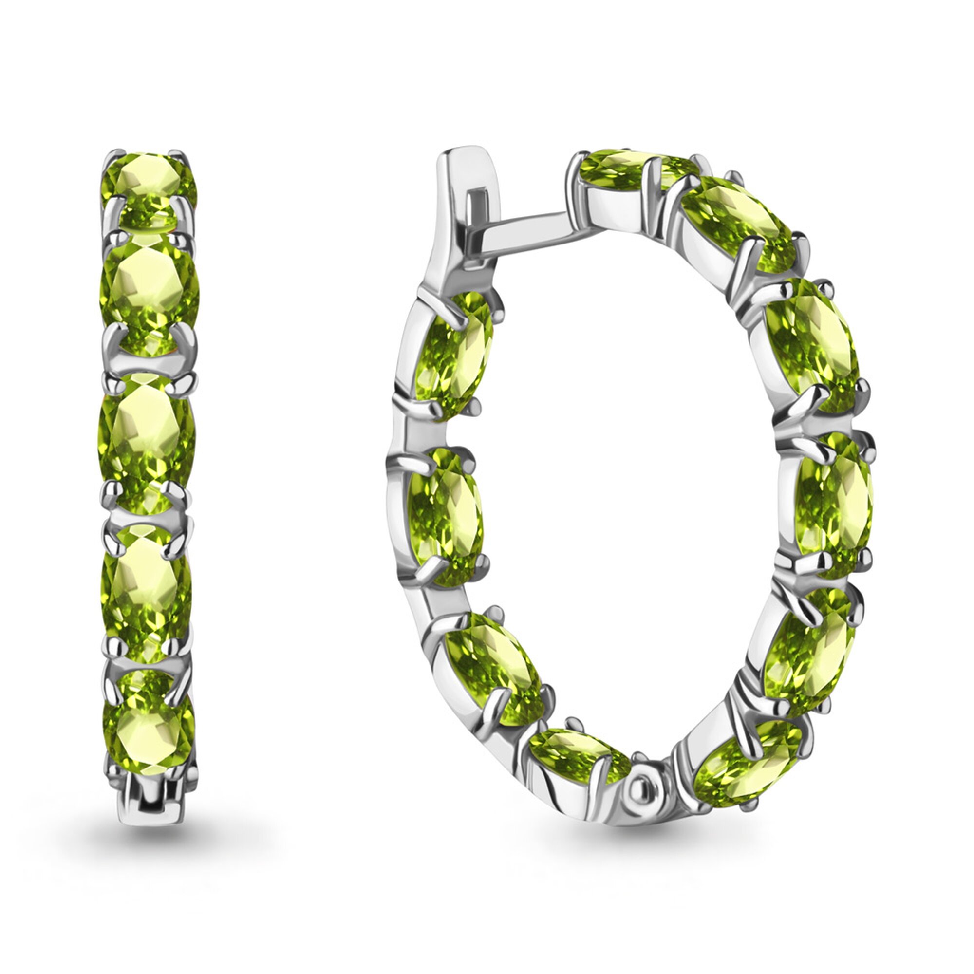 Серьги, серебро, 925 проба, родирование, хризолит