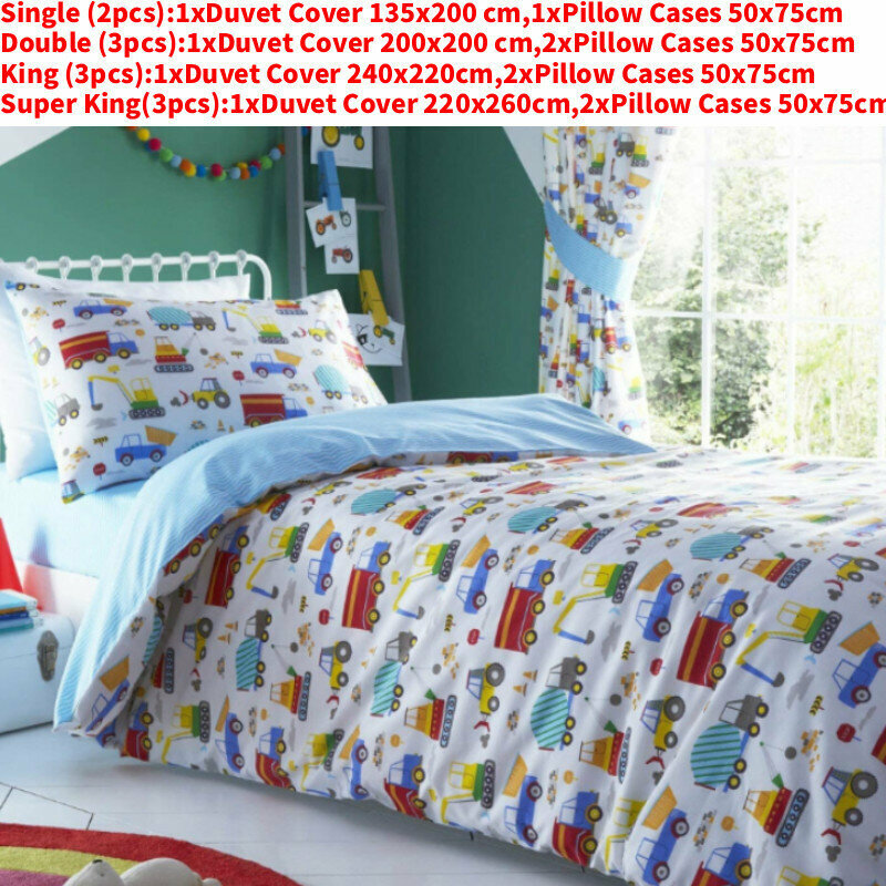 Комплект постельного белья машины грузовики экскаваторы мультяшный 3d цифровая печать полиэстер хлопок для детской спальни 220x260см