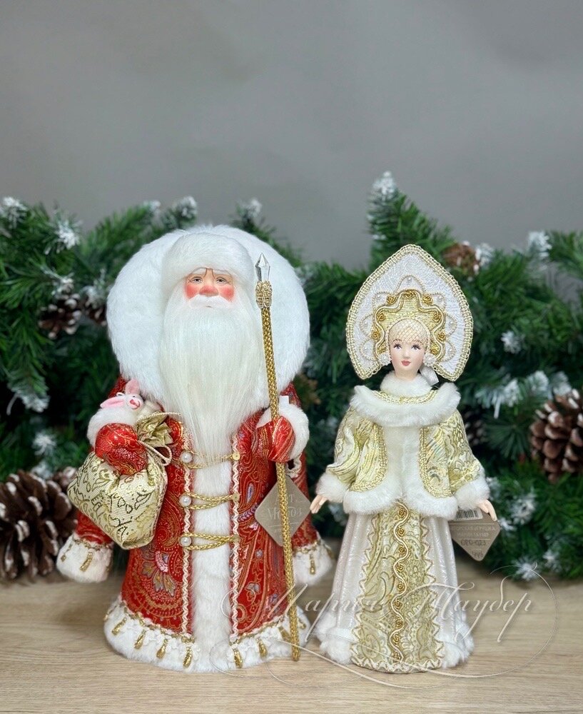 АртМороз Дед мороз и Снегурочка русские 33см; новогодняя игрушка под ёлку; авторская кукла ручной работы