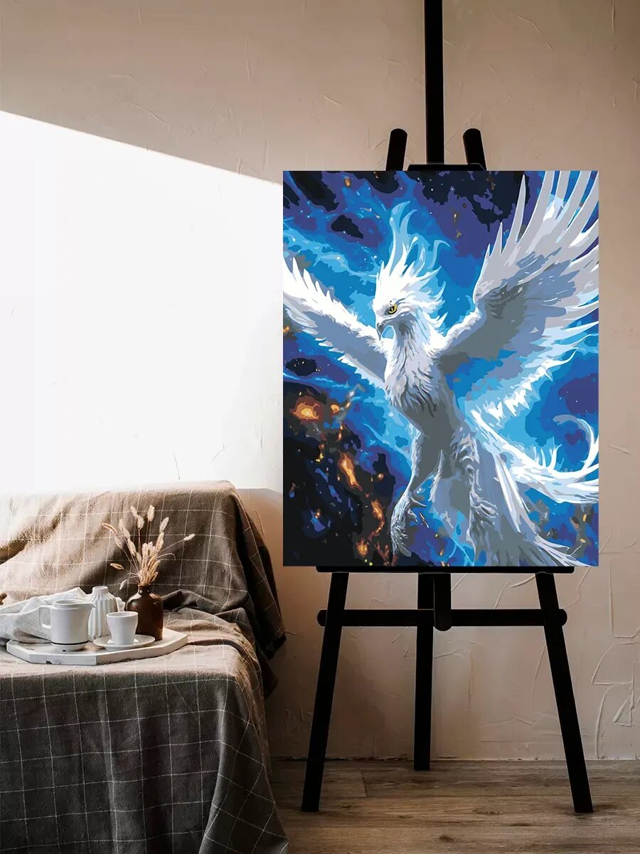 Картина по номерам Белый Феникс Птица Животное Пламя