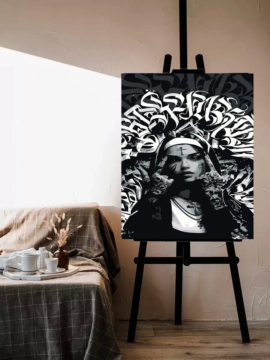 Картина по номерам Крутая Монашка Тату Эскиз Монахиня