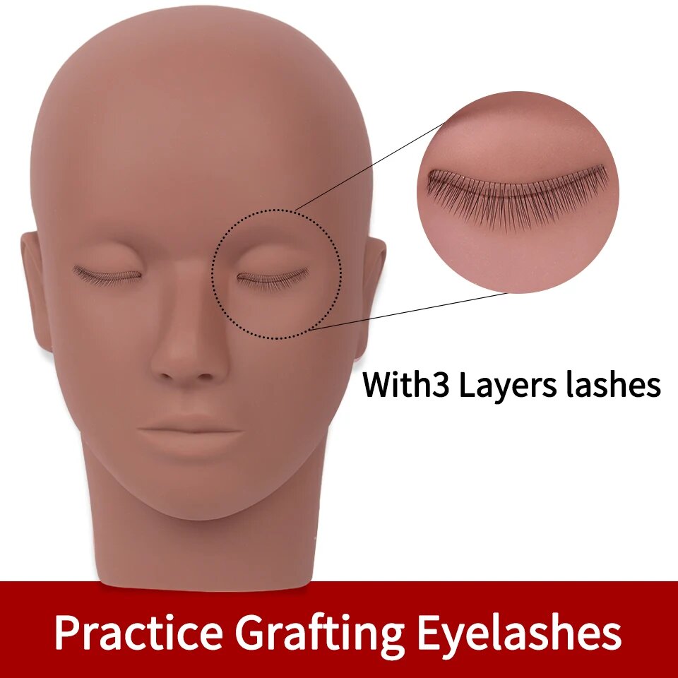 3-слойная тренировочная голова манекена для наращивания ресниц, силиконовая плоская тренировочная голова куклы для начинающих, инструмент для макияжа