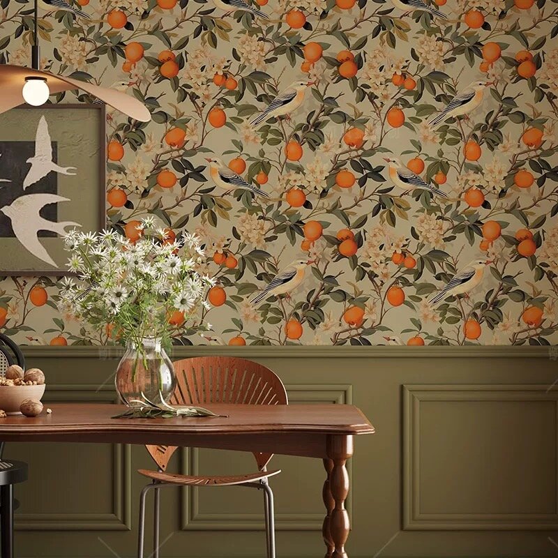 Фруктовые обои Уильяма Моррис, мандарин на пергаментной обои для декора комнаты , 60cm x 300cm