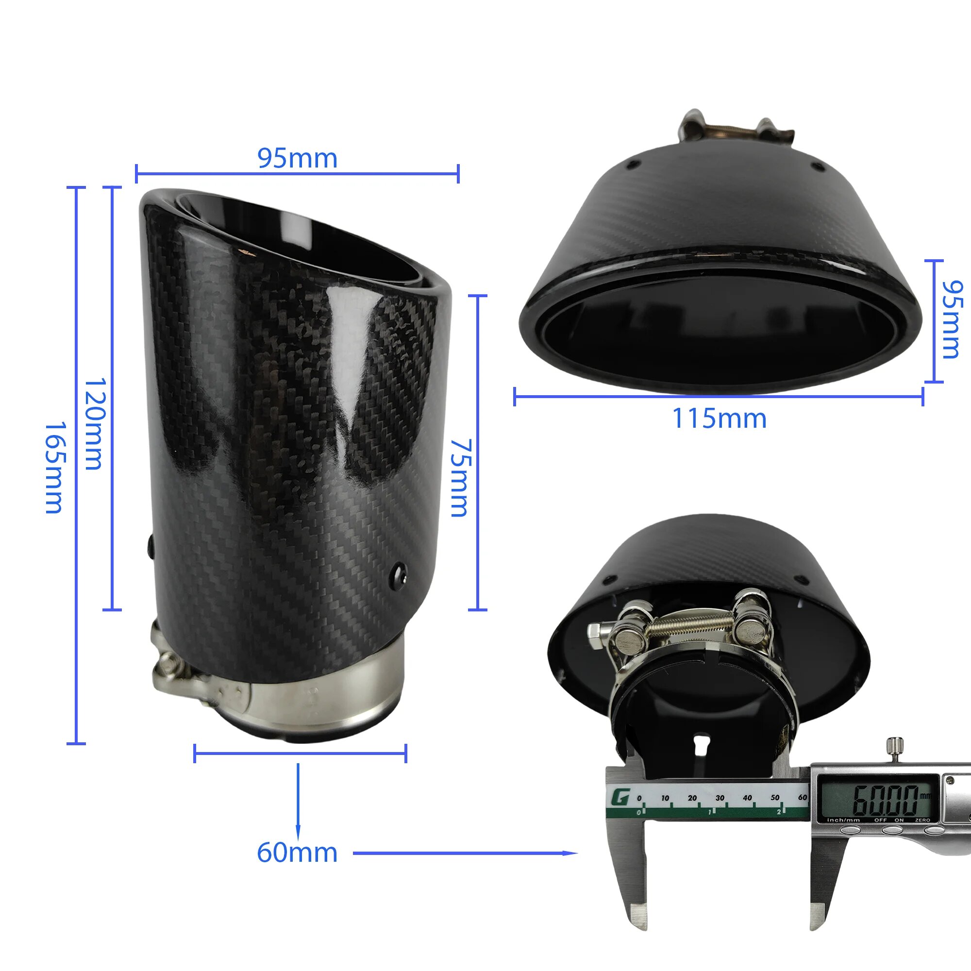 1 шт. универсальные глянцевые автомобильные глушители из углеродного волокна, наконечник, насадка для выхлопной трубы, украшение, ярко-черный, овальная ширина 105/115/130/150, 60mm-115mm