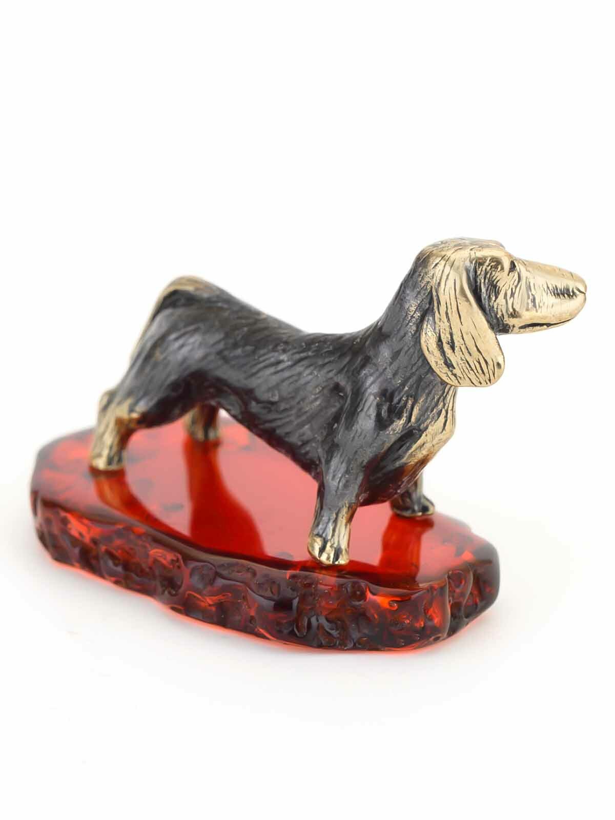 Сувенирная фигурка - Собака Такса Длинношерстная, Янтарь, 3,5 см
