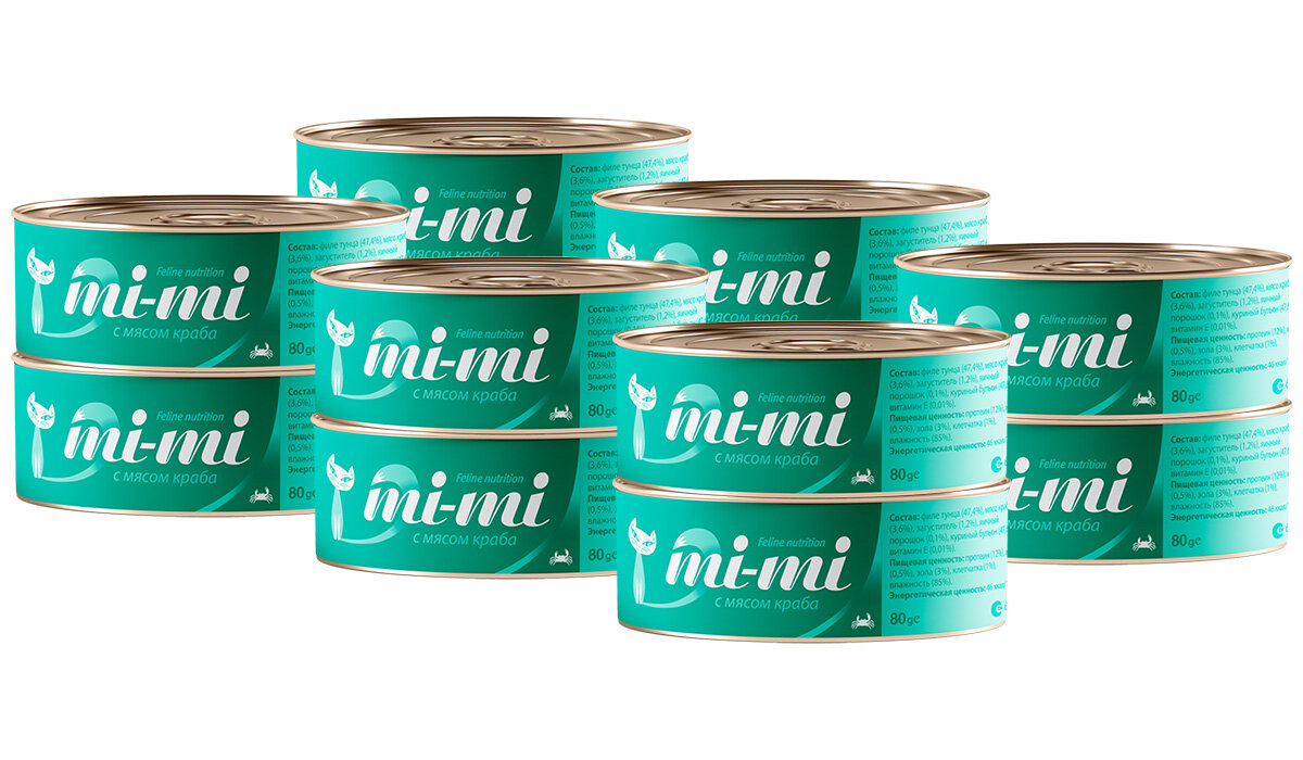 Корм влажный Mi-Mi для кошек с крабом в желе, 80 г х 12 шт