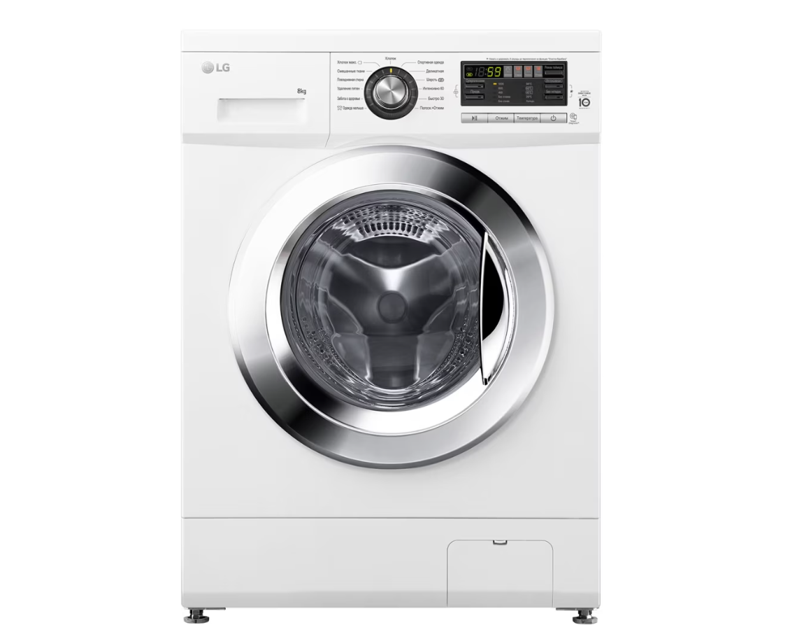 Стиральная машина LG F1096TD3, белый, 8 кг загрузки, LED, 1000
