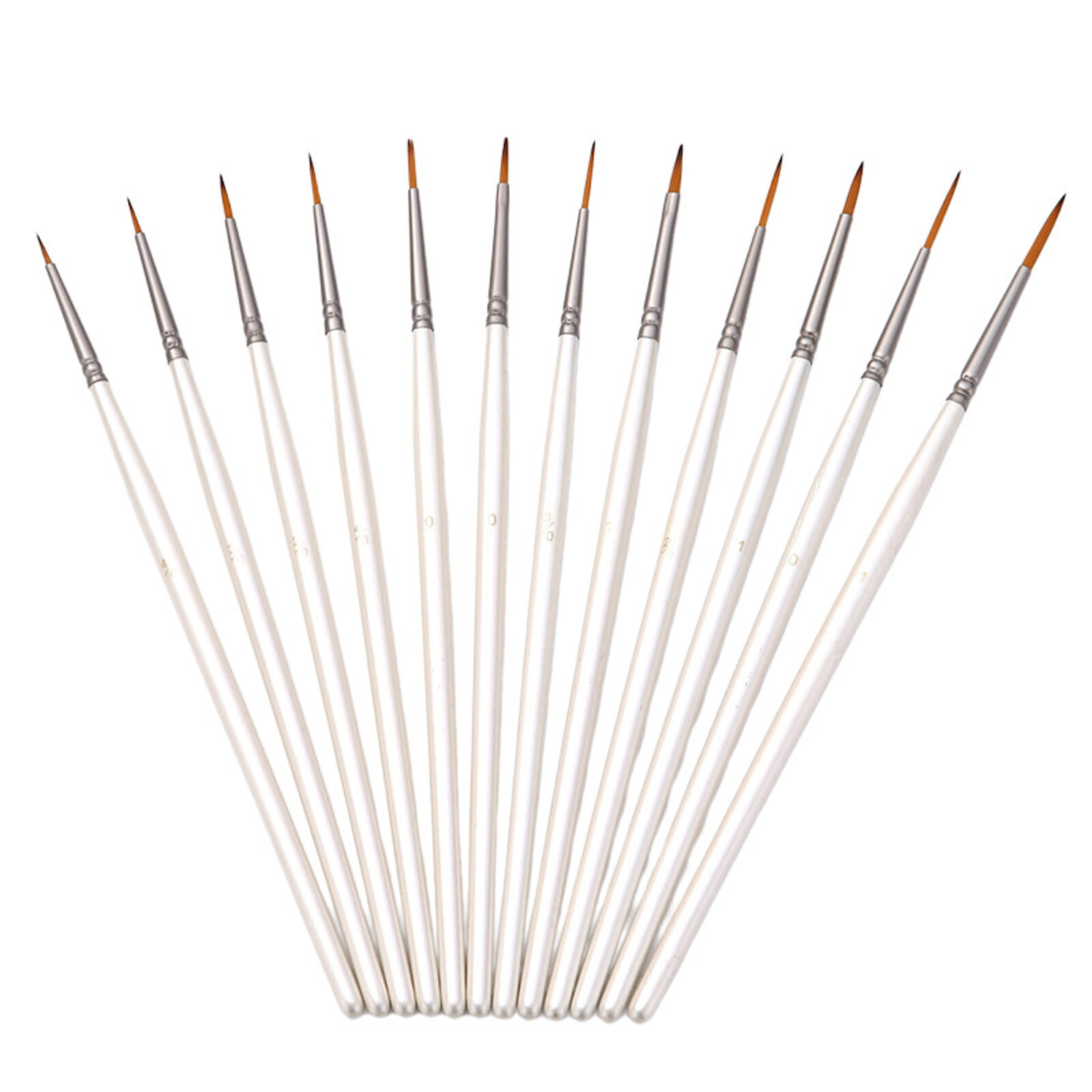 Набор кистей для точной росписи из нейлона, 12 штук, миниатюрные кисти для деталей, для акриловой/водноцветной/гуаши/краски/масляной живописи/наращивания ногтей, перламутрово-белые, вес 36.3 г, с никелевым покрытием медных труб, брусок из березового