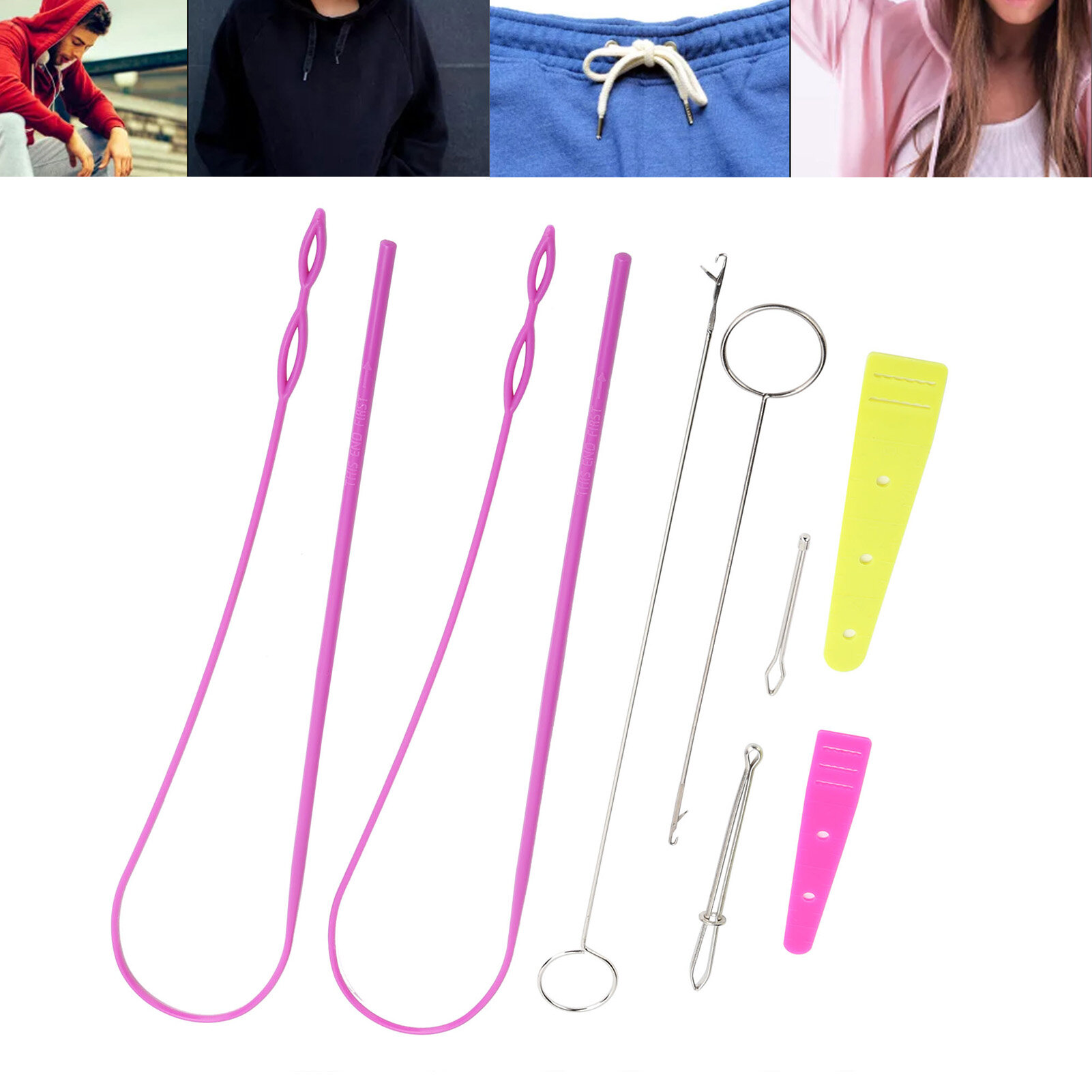 9Pcs DIY Drawstring Threader Set Sewing Loop Turner Hook and Tweezers Home Tool — фото 1