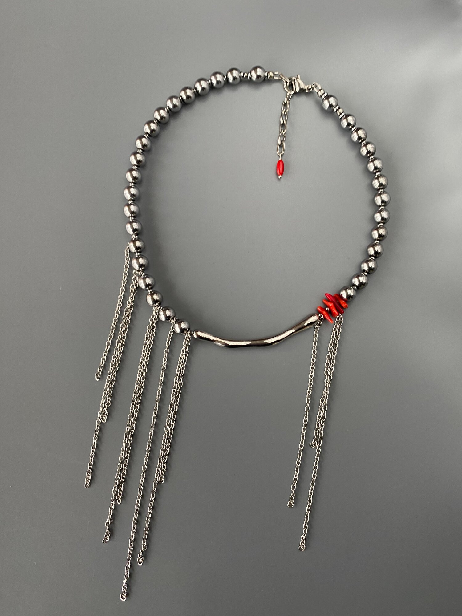 Колье, гематит, коралл