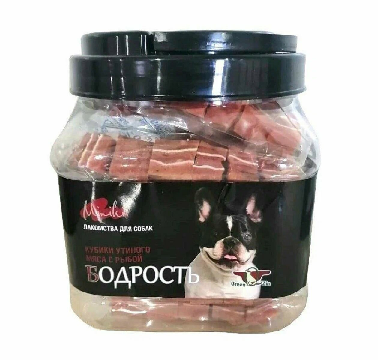 Лакомство для собак Green QZin бодрость Миники (кубики утиного мяса с рыбой) 630г