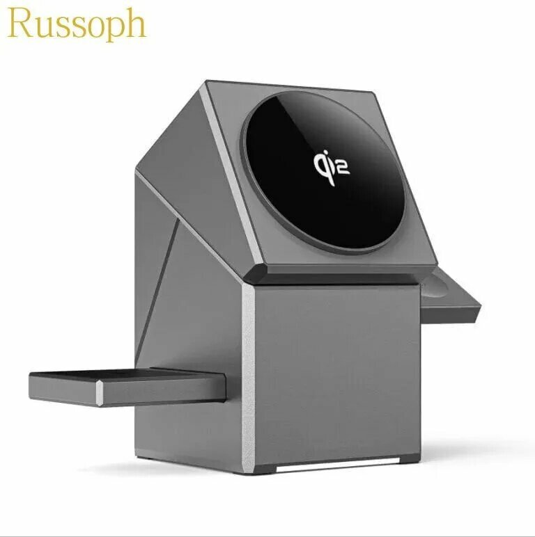 Беспроводная зарядка 3 в 1 QI2 для Aйфона, док станция с автоматическим вращением квадратная серая, быстрая зарядка для Apple iPhone 12-16 серии, Apple Watch/AirPods