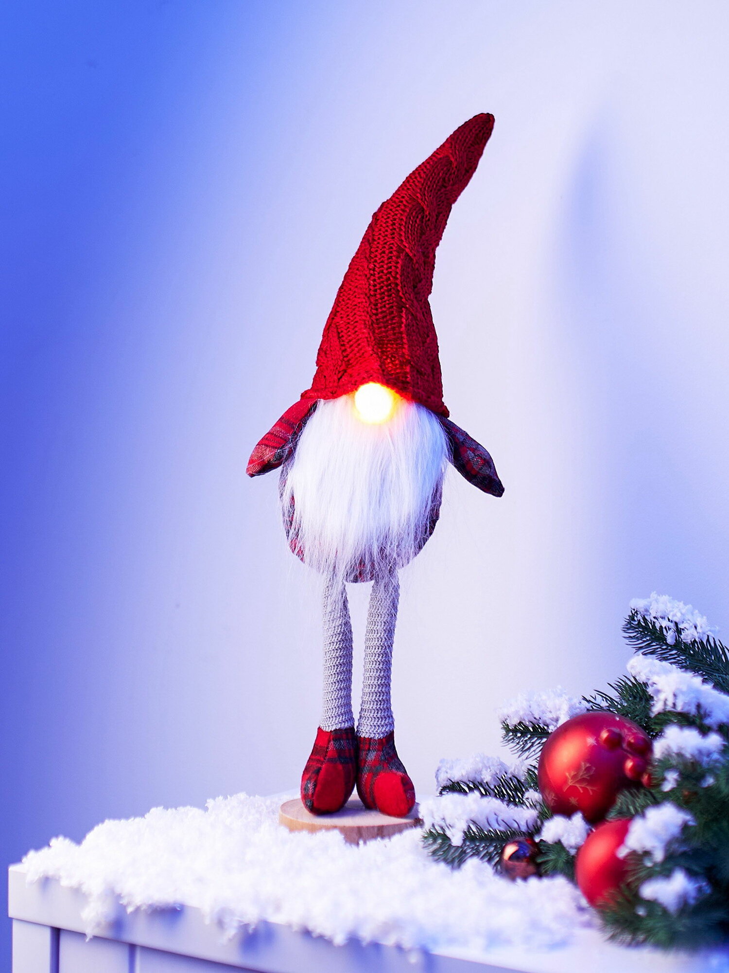 Фигура "Гном в красном" 55 см, текстиль, 1 LED, от батареек AG13x3, свечение тёплое белое