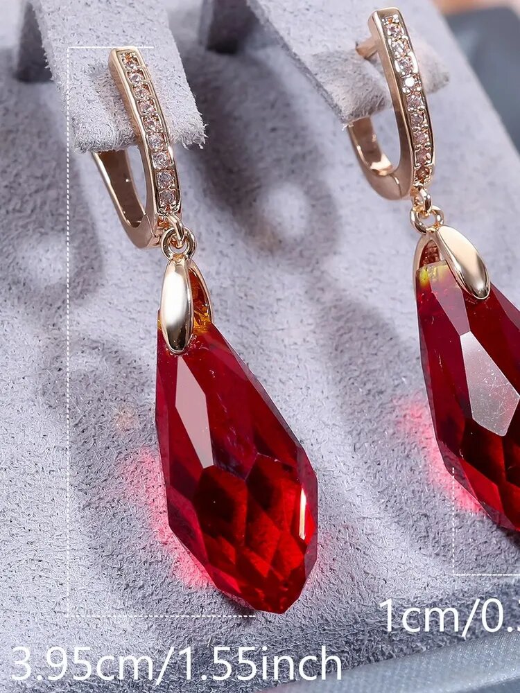 Подвеска для серег, фианит, бордовый, золотой — фото 1