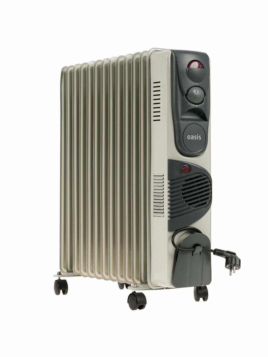 Обогреватель для дома масляный Оазис MB-25T, Мощность 2500 Вт, Встроенный вентилятор, 13 секций, 3 режима, Белый