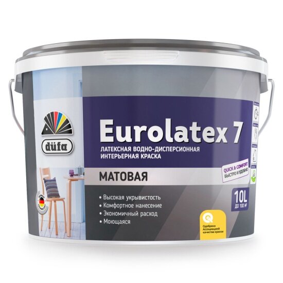 Краска для стен и потолков водно-дисперсионная Dufa Retail Eurolatex 7 матовая 2,5 л.