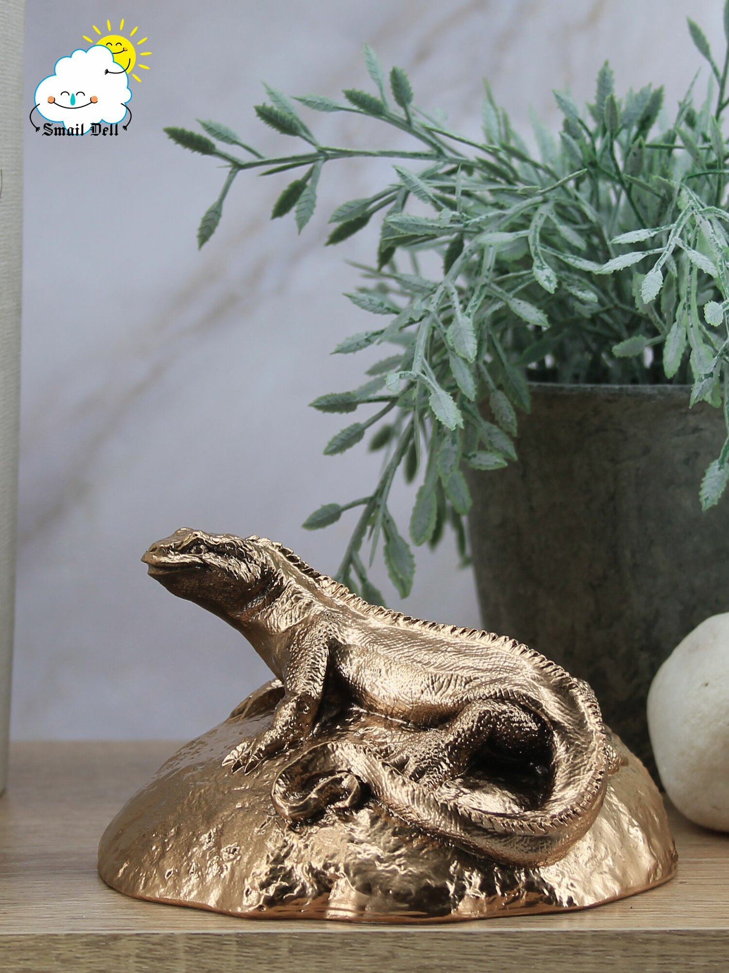 Статуэтка Ящерица на камне, 7 см, гипс, цвет бронза