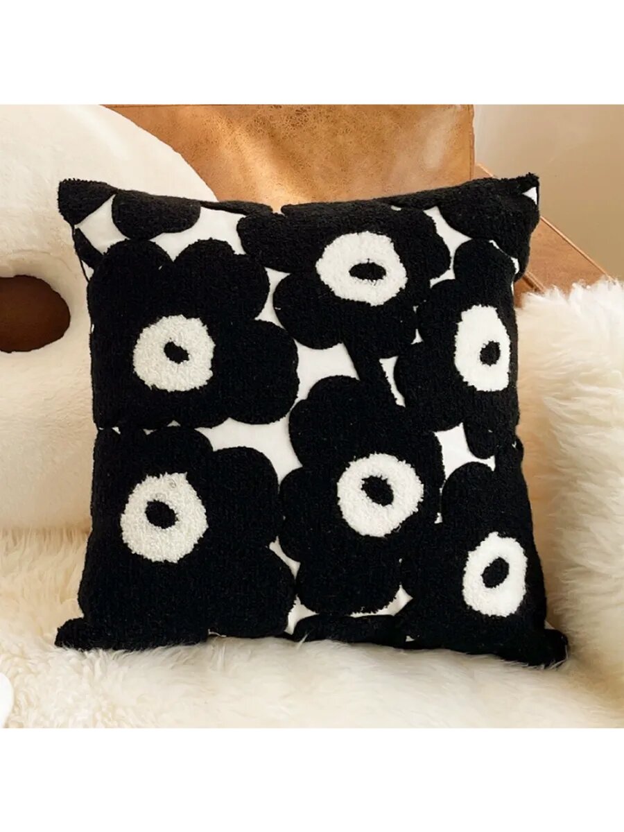 Подушка Manyue с цветами LDS-Мак черный, с наполнителем