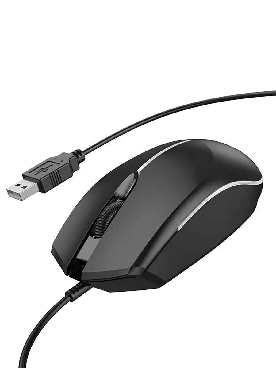 Мышь Borofone BG10 проводная, USB, цвет чёрный / мышка с кабелем