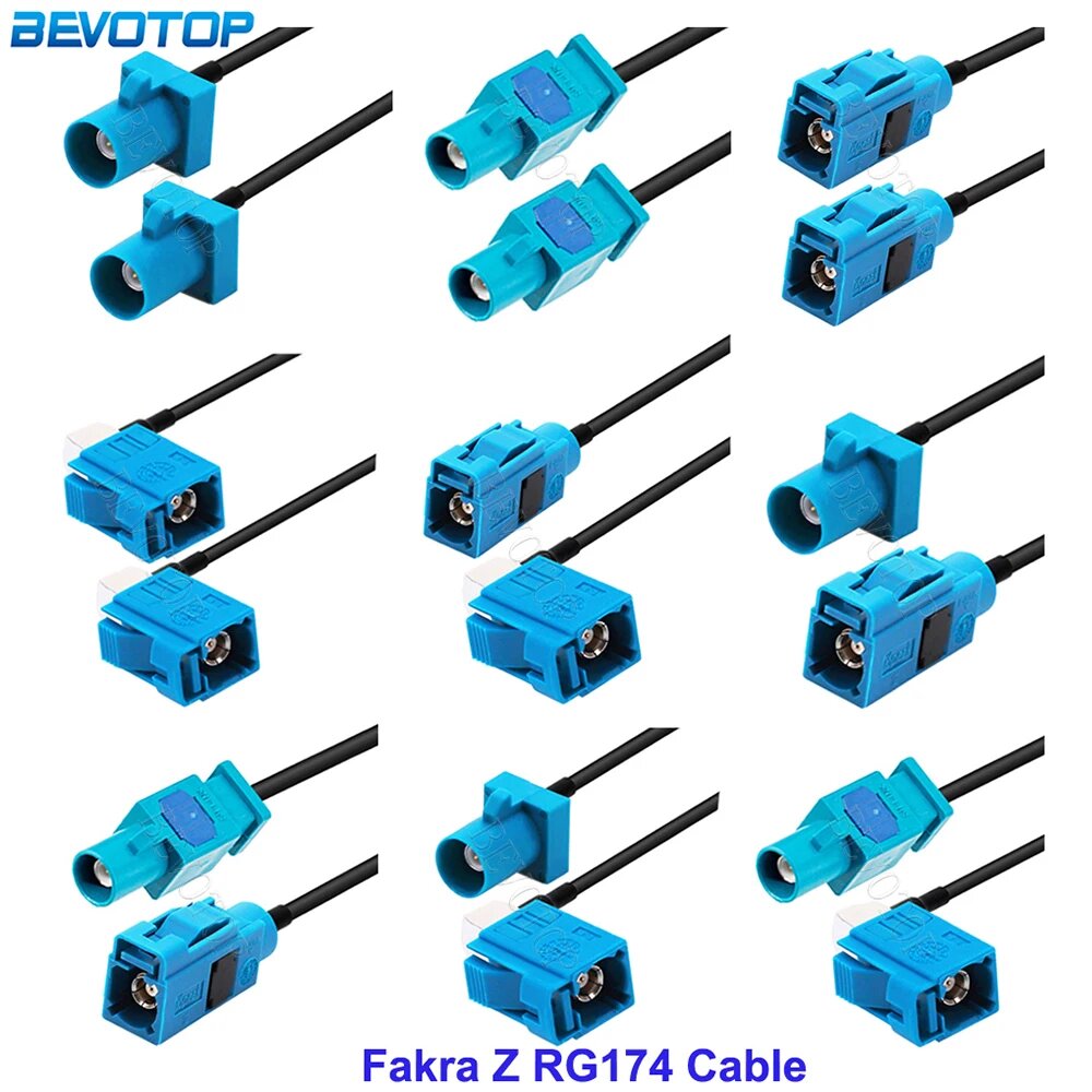 Fakra Z Male to Fakra Z Female RG174 кабель, 10см, синий