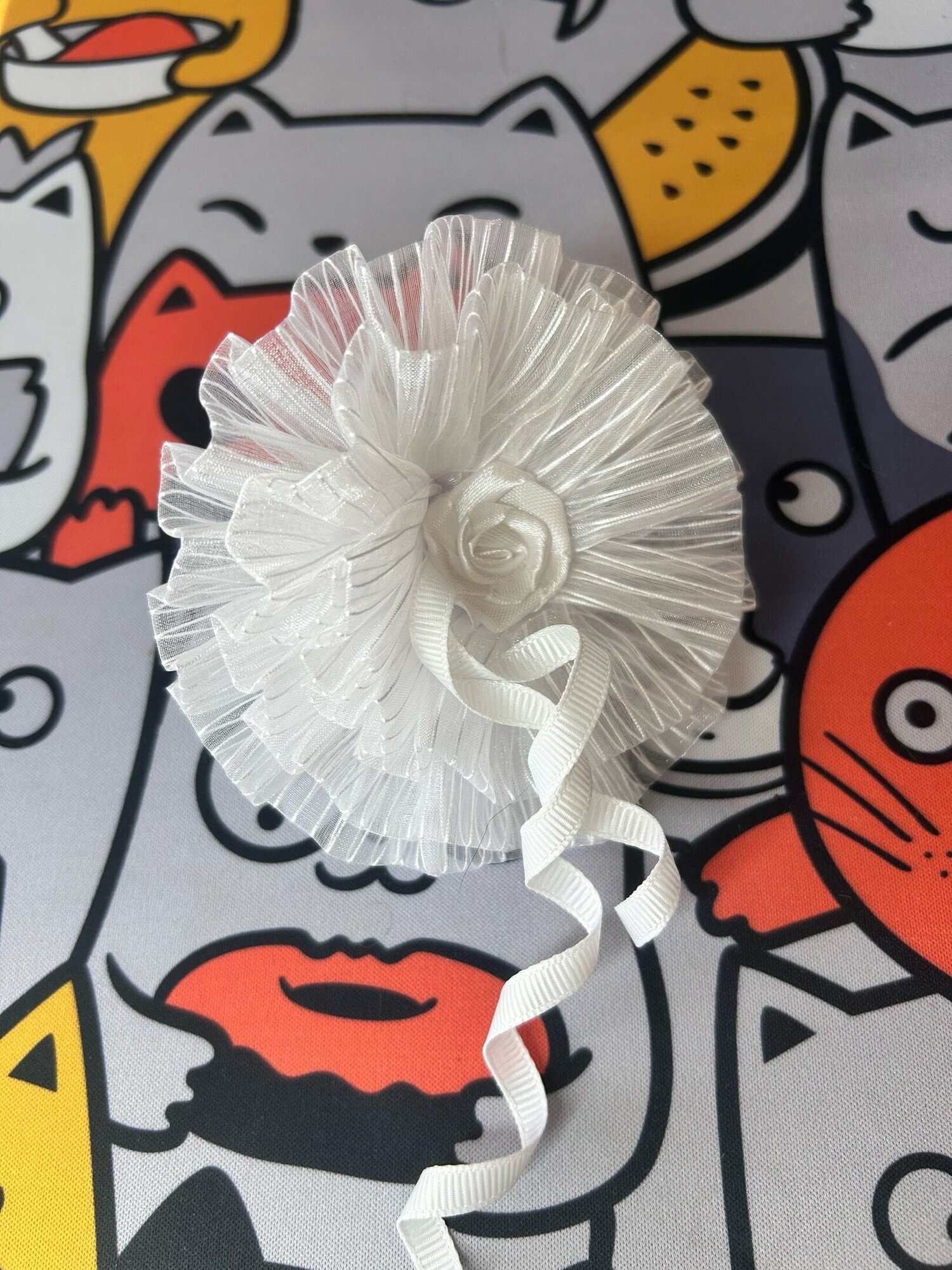 Бант для волос Белый 10см "Цветок"