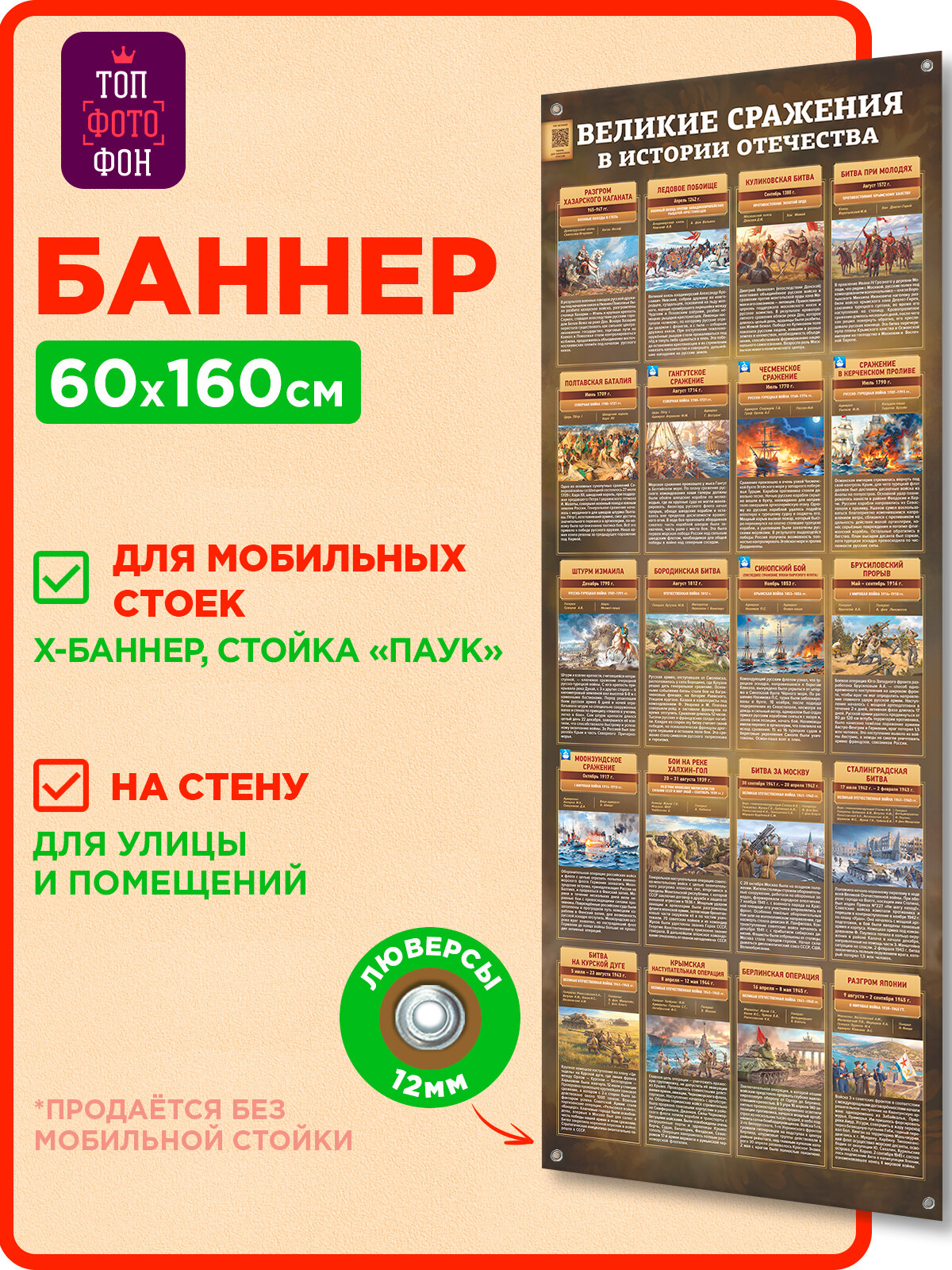 Топфотофон Баннер Великие сражения в класс истории 60х160 см