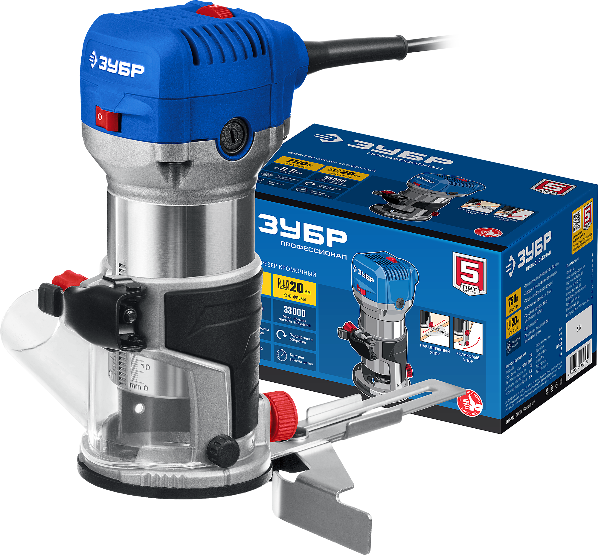 Фрезерная машина сетевая ЗУБР Профессионал (ФПК-750) синий/черный/серебристый, 750 Вт