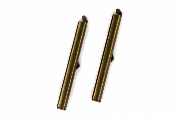 Концевик-трубочка с петелькой 39,5х4мм, внутренний диаметр 3,2мм, отверстие 1-2 мм, цвет античная бронза, латунь, 04-109, 2шт