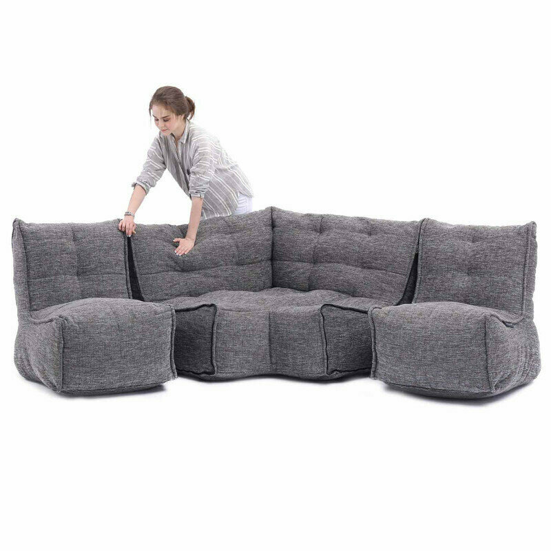Бескаркасный модульный угловой диван Mod3 Cozy Corner - Luscious Grey (Sofa Weave)- трехместный диван со съемным чехлом для небольших помещений: для дома, дачи, офиса (нераскладной)