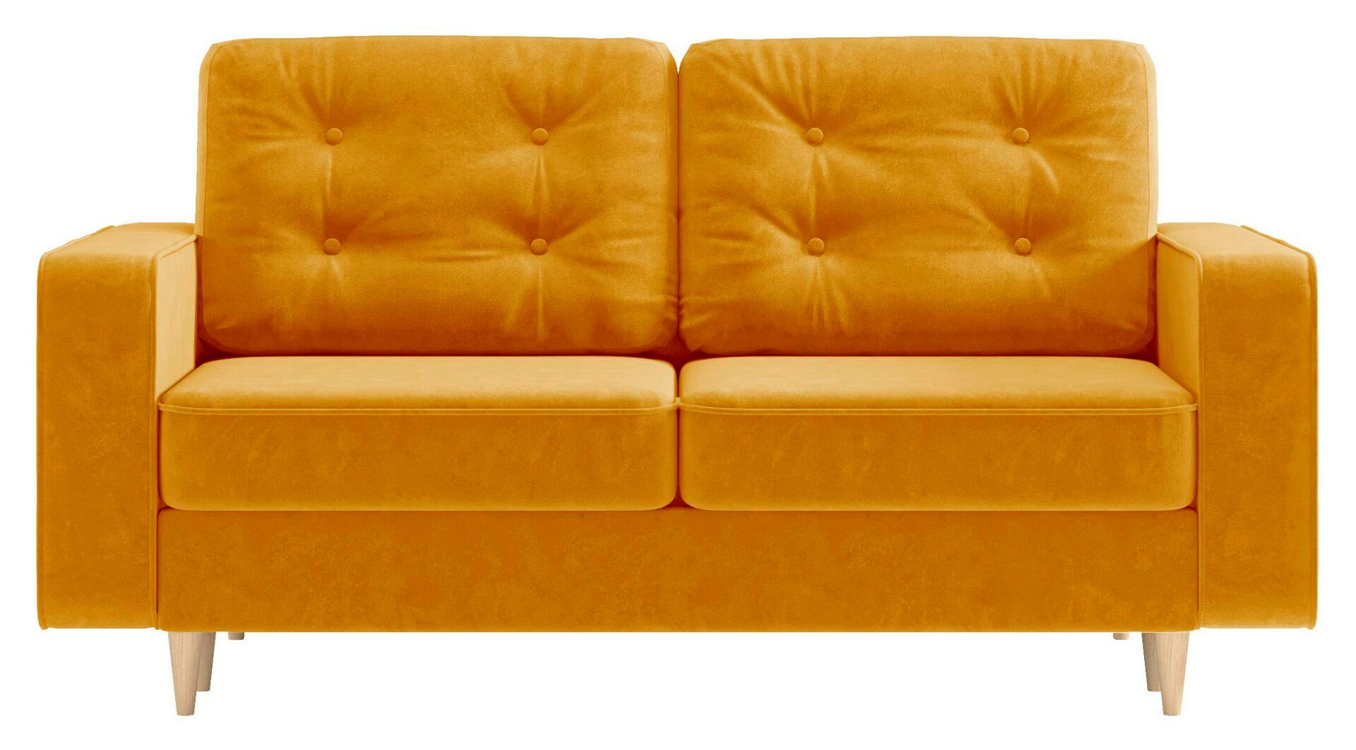 Диван двухместный прямой, раскладной Феличита, в цвете желтый (Velutto 40) с блоком независимых пружин