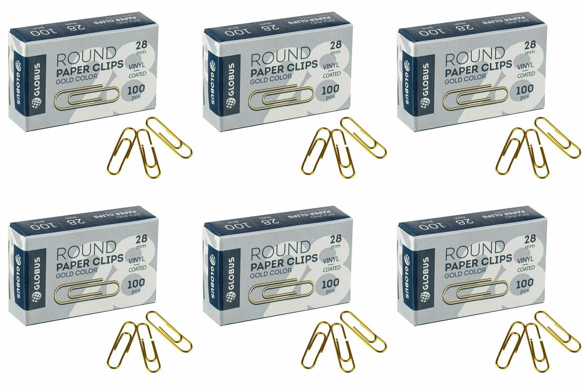 Глобус Скрепки Золотистые, 28 мм,100 шт, 6 уп