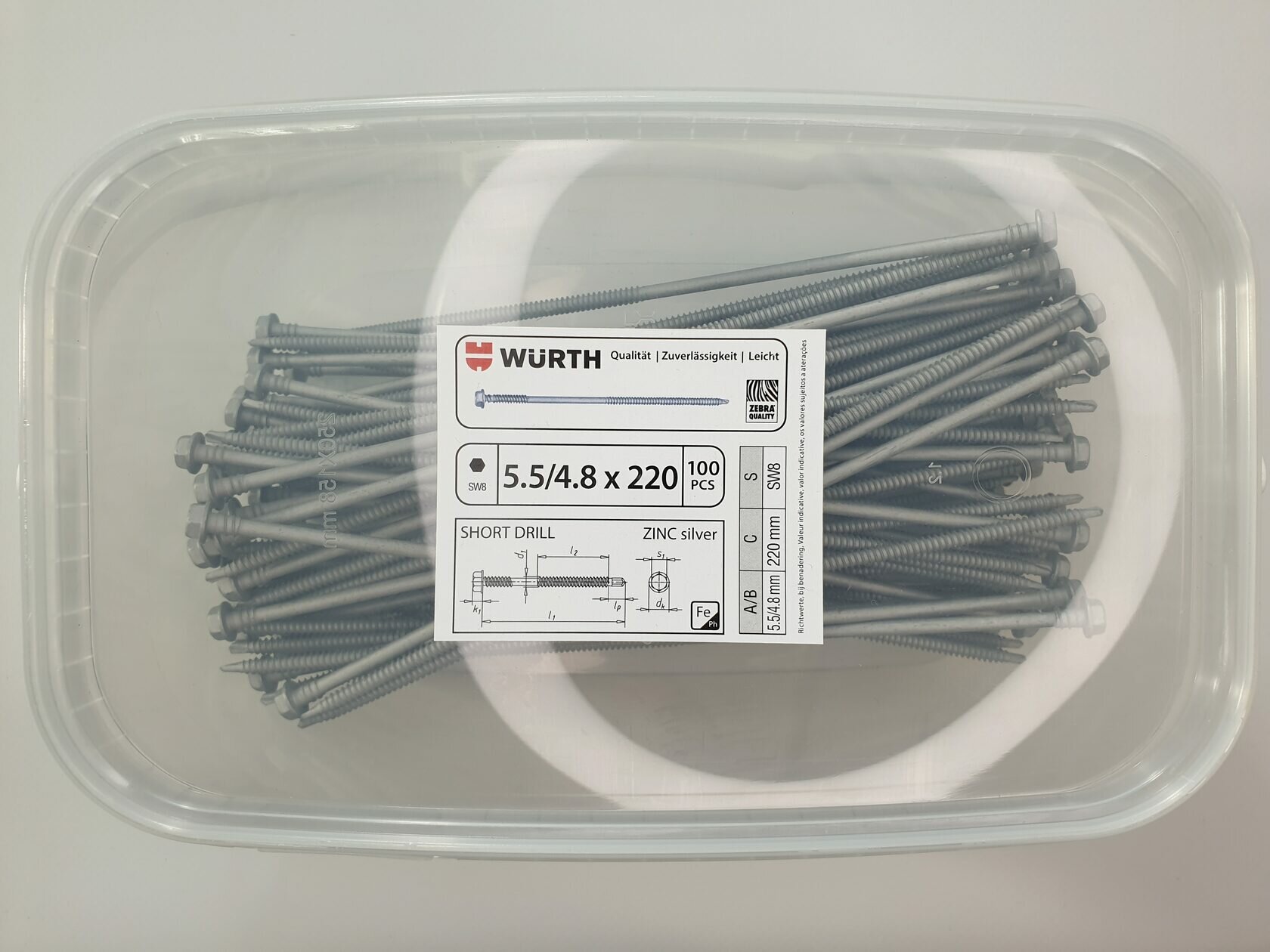 Кровельный шуруп с шестигранной головкой и сверлом 5.5/4.8x220 (100 pcs) WURTH, Германия