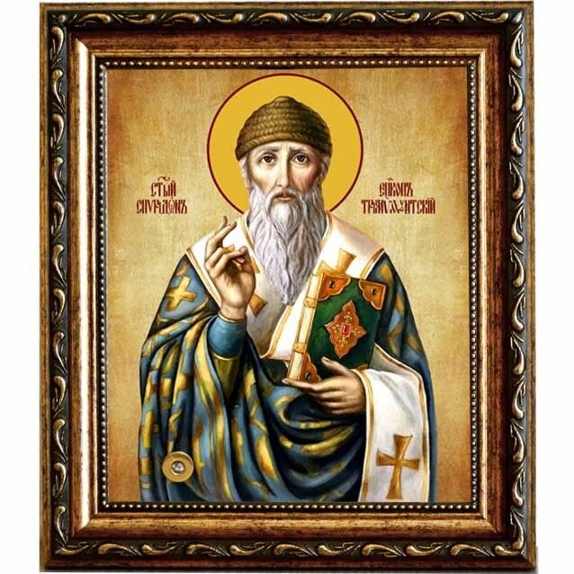 Спиридон Тримифунтский святитель. Икона с ладаном, освященном на святых мощах. (15 х 18 см / В раме)