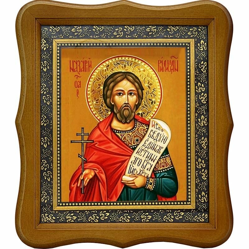 Назарий Римлянин Медиоланский Святой мученик. Икона на холсте. (17 х 21 см / В деревянном киоте под стеклом).