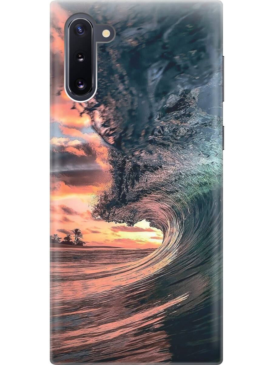 Силиконовый чехол на Samsung Galaxy Note 10, Самсунг Ноут 10 с принтом "Волна на закате"