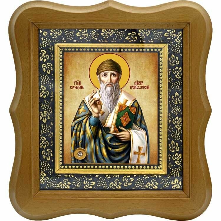 Спиридон Тримифунтский святитель. Икона с ладаном, освященном на святых мощах. (10 х 12 см / В фигурном киоте)