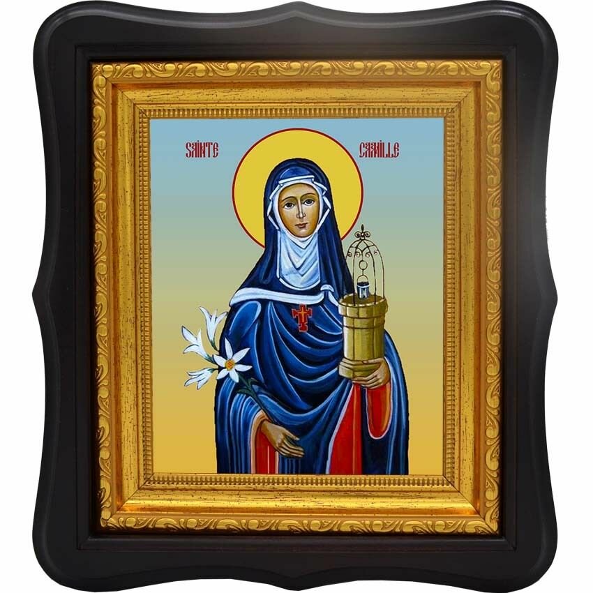 Святая Камилла. Икона на холсте. (17 х 21 см / В деревянном киоте под стеклом).
