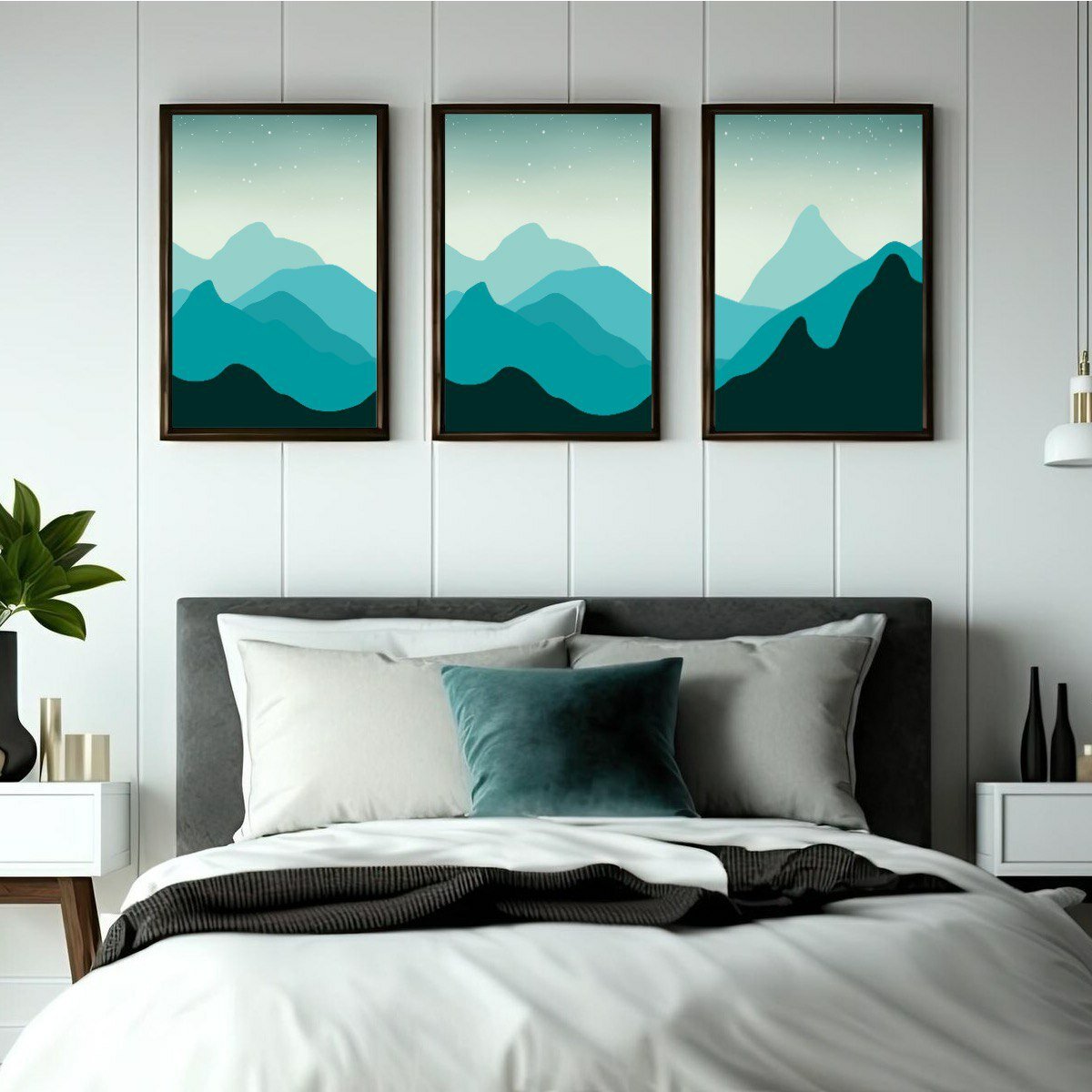 Постеры интерьерные «Горы», набор плакатов 3 шт А3 формата, зеленые