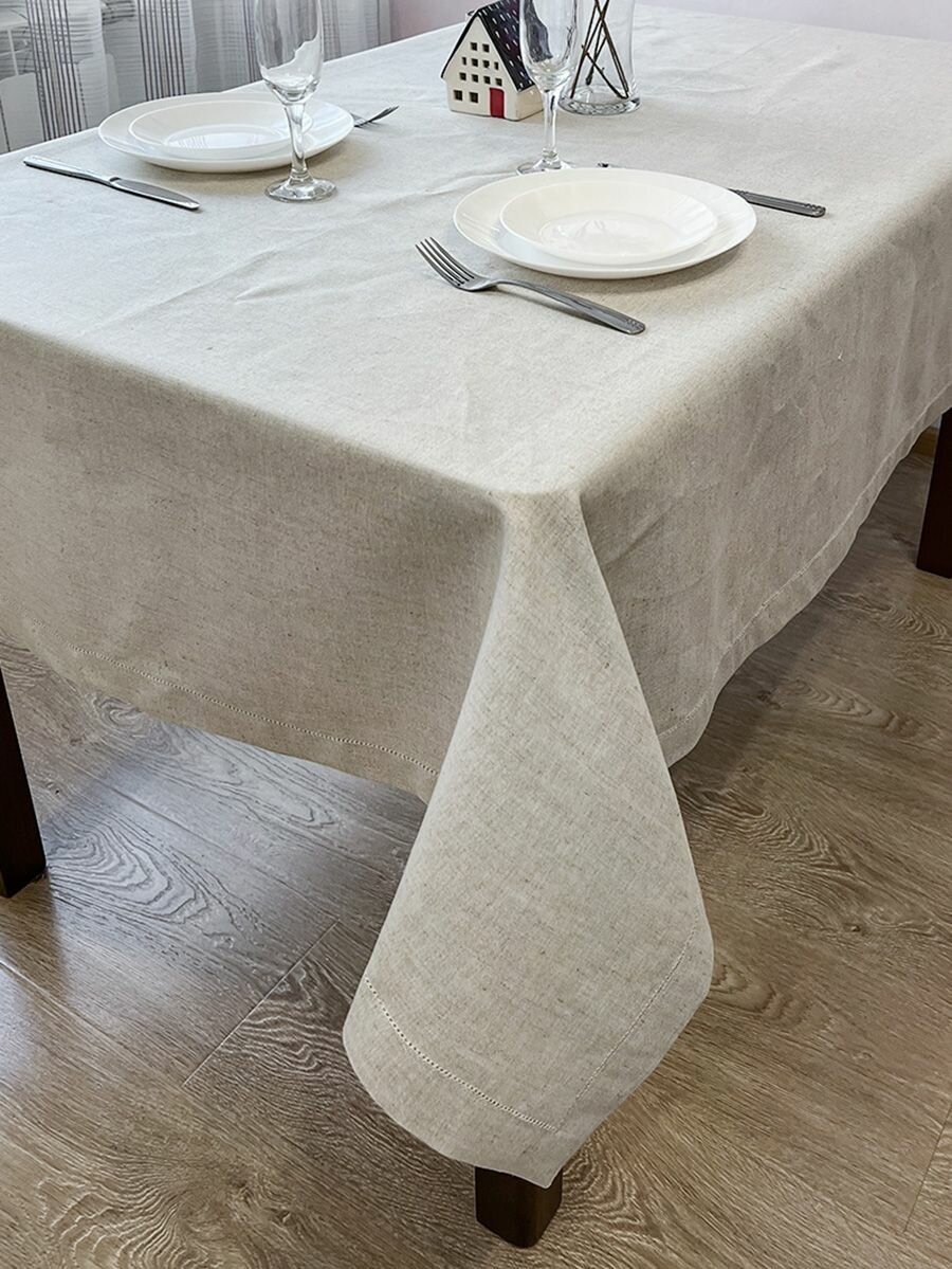 Скатерть серая с ажуром 140х140, лен 100%