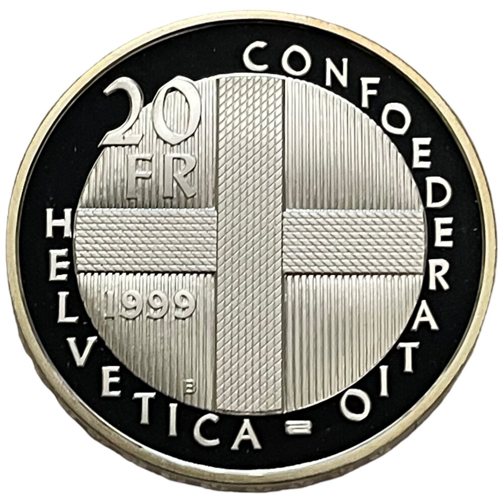 Швейцария 20 франков 1999 г. (500 лет Битве при Дорнахе) (Proof) в коробке с сертификатом