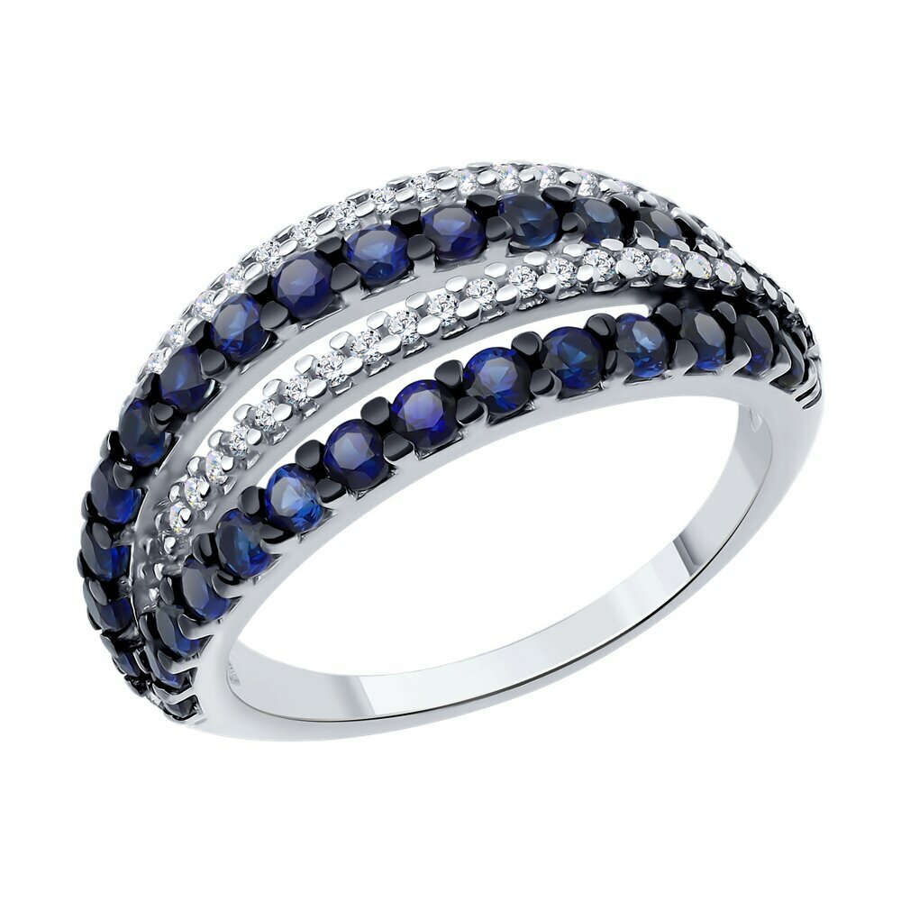 Кольцо, серебро, 925 проба, родирование, корунд синтетический, фианит