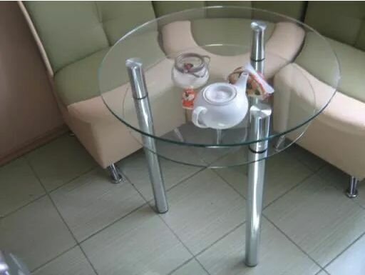 Кухонный обеденный стол FRemo, стеклянный, круглый диаметр 70 см, ножки металл цвет хром