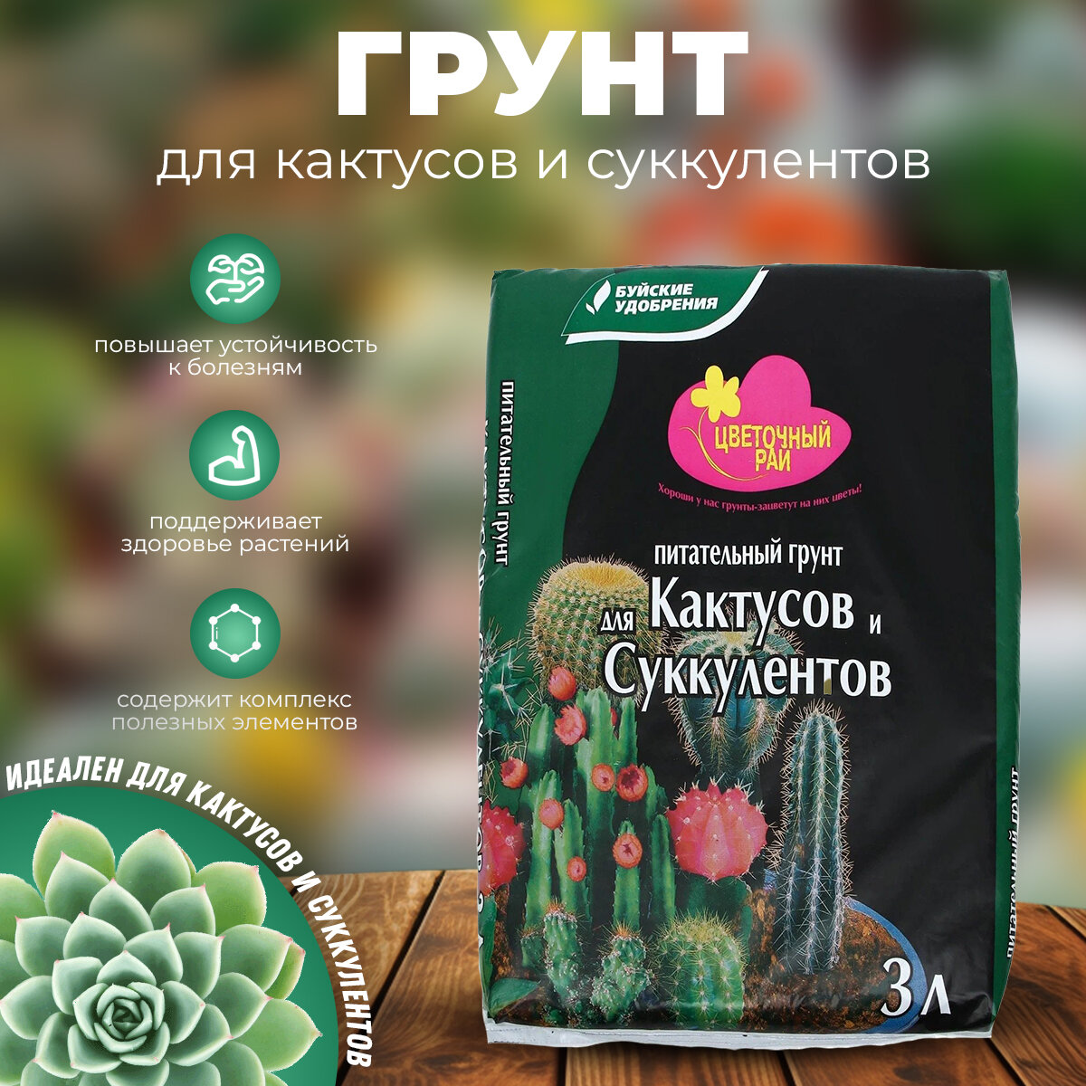 Грунт питательный для кактусов и суккулентов 3л / Земля