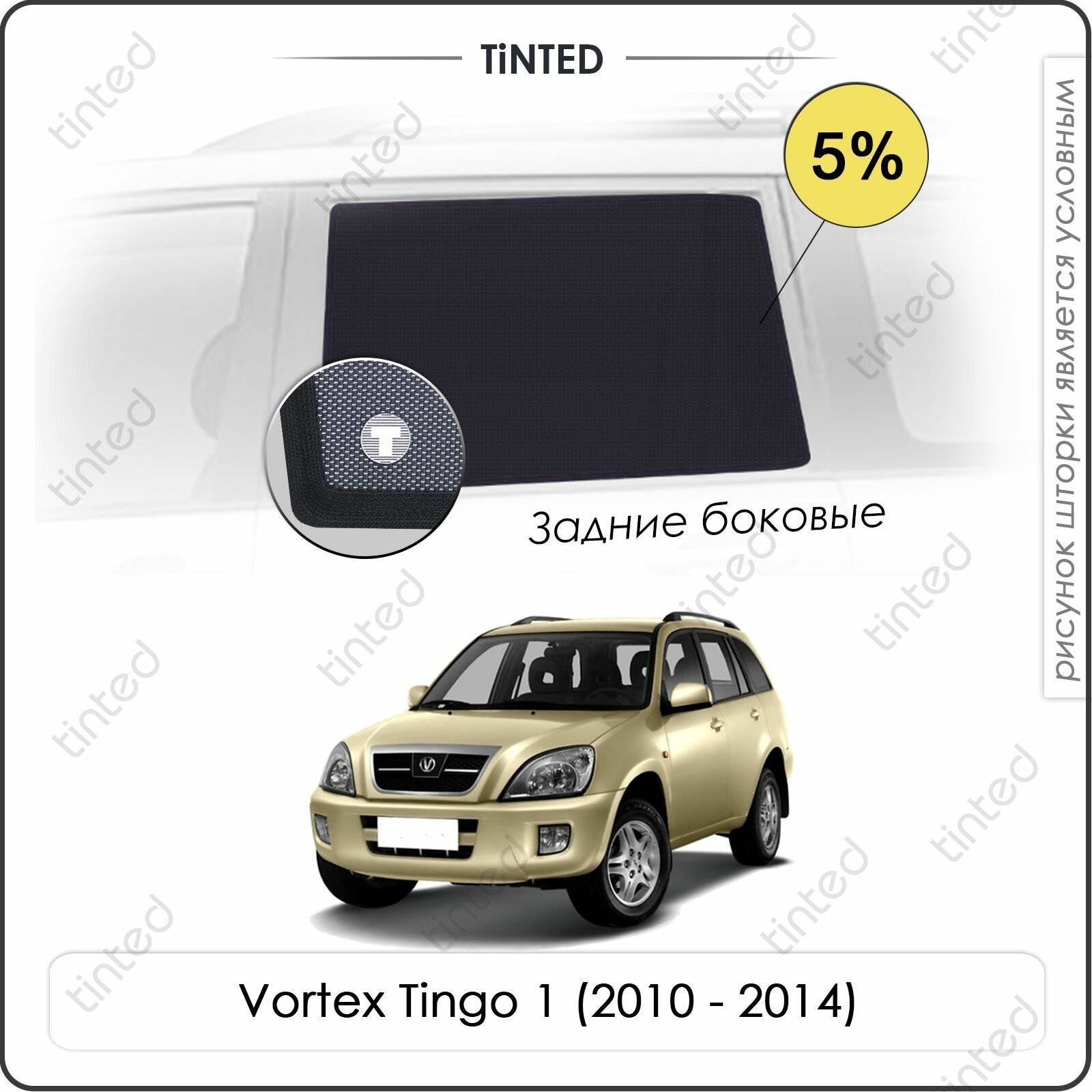 Шторки на автомобиль солнцезащитные Vortex Tingo 1 Внедорожник 5дв. (2010 - 2014) на задние двери 5%, сетки от солнца в машину вортекс тинго, Каркасные автошторки Premium