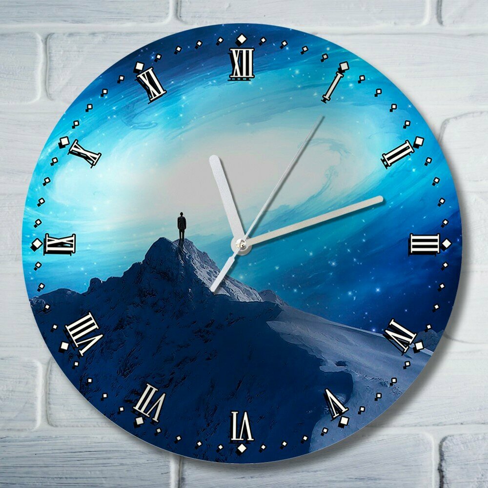 Настенные часы УФ "пейзаж Скалы (Планета, Звезды, горы, галактика, милота, Подарок для мамы, бабушки сестры, подруге) - 9134"