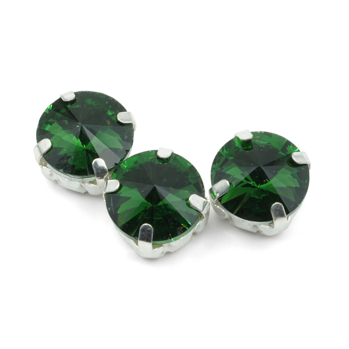 Стразы в цапах хрустальные круглые 12 мм, 3 шт, Astra&Craft (зеленый)