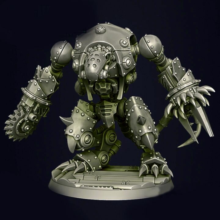 Крысиный механоид-Робот (54мм). Stormfiends с пилами и миксером. Крыса skaven, rat-мышь Изобретатель. миниатюра для DnD (ДнД) и других Настольных игр (НРИ, Варгеймов или РПГ), фентези тематика